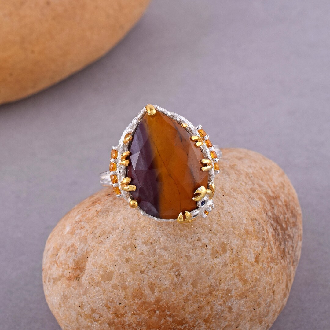 Pear Mookaite Ring, 925 Sterling Silver Ring, Gold Plated Ring, Natural ...