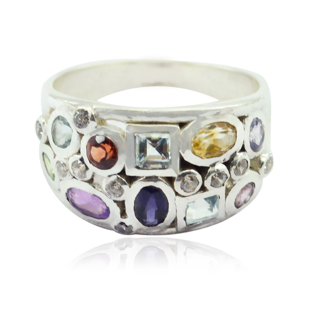 Natural Gemstone Multi Gemstone Rings - 925 Sterling Silver Multi ...