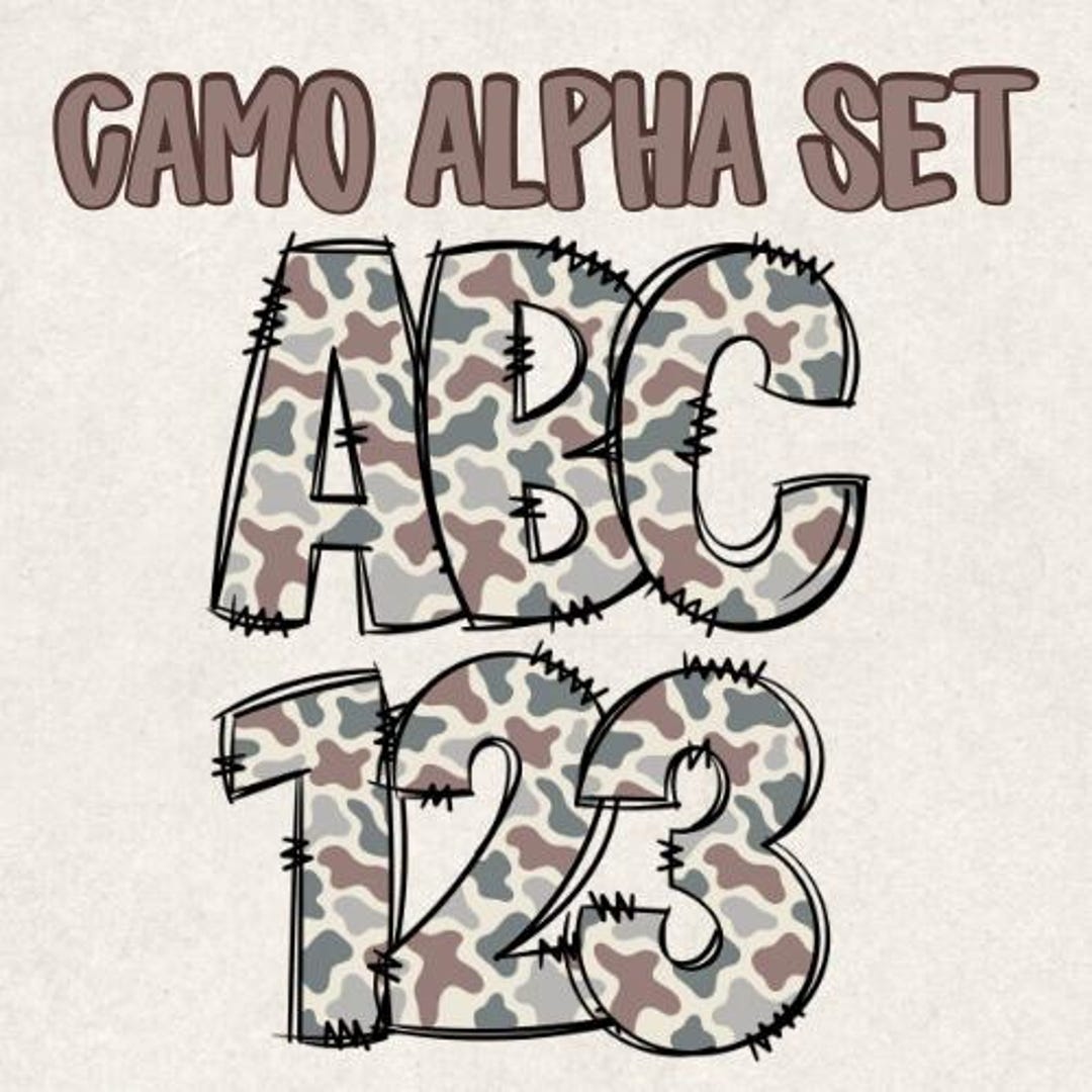 Camo Alphabet & Numbers PNG Set | A–Z + 0–9 | Transparent Background ...