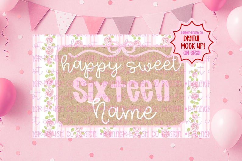 Coquette Pink Bow Birthday Banner Template | Editable Canva Banner ...
