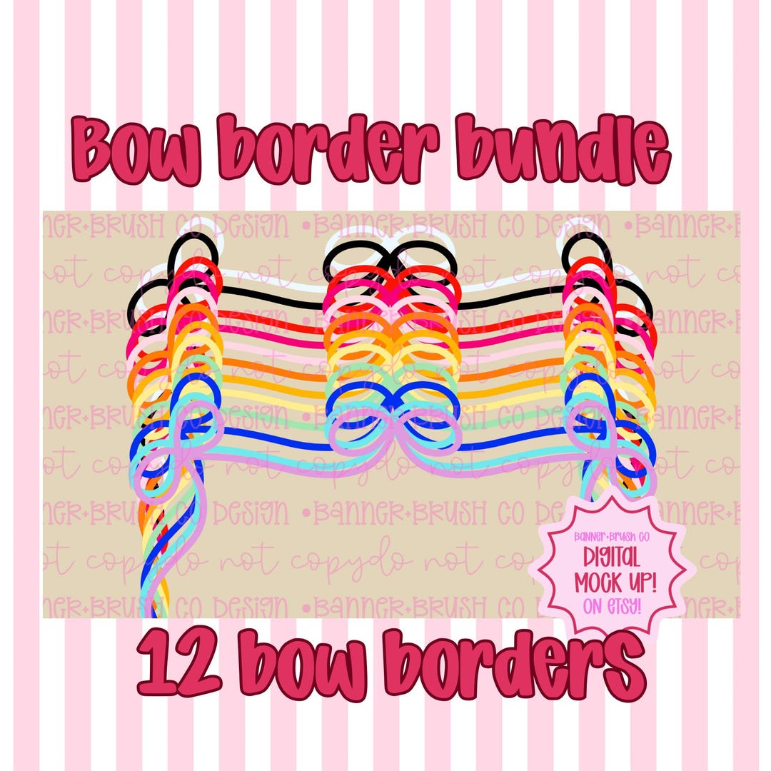 Bow Border Bundle | 12 Color Bow Borders | Canva Elements | Banner ...