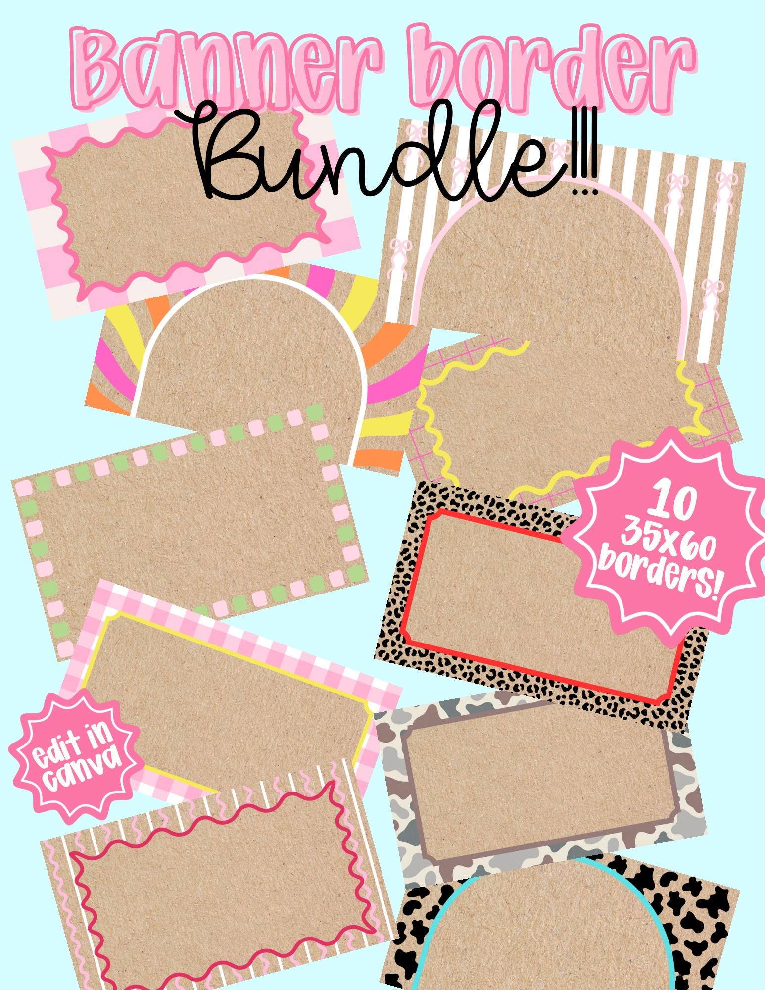 10 Banner Border Template Bundle | Editable Canva Banner Border | 35x60 ...
