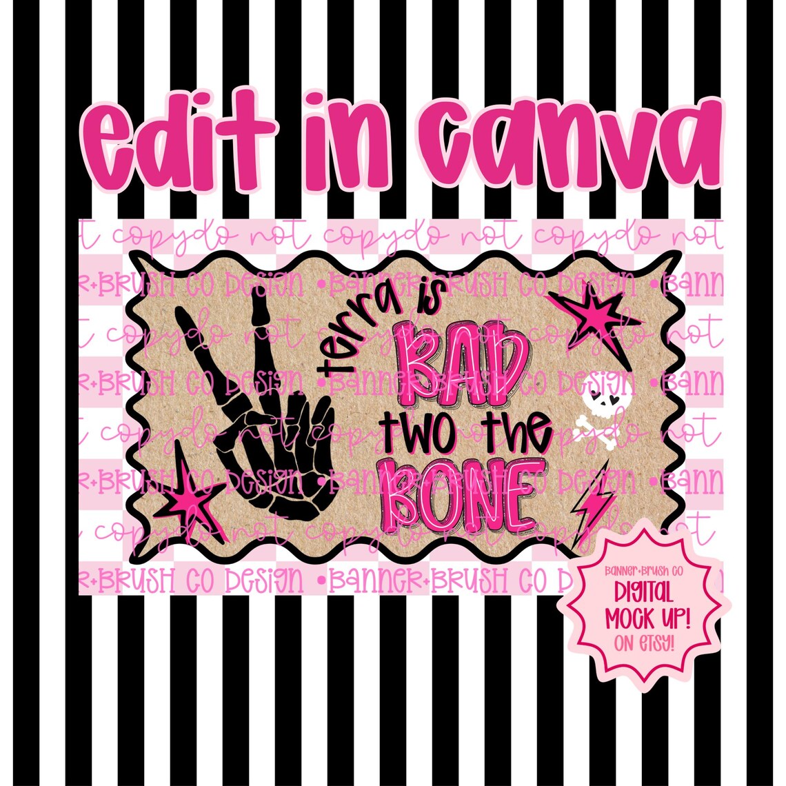Bad Two the Bone Birthday Party Banner Template | Editable Canva Banner ...