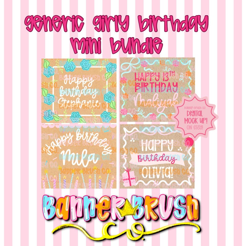 Generic Girly Mini Birthday Banner Template Bundle | Editable Canva ...