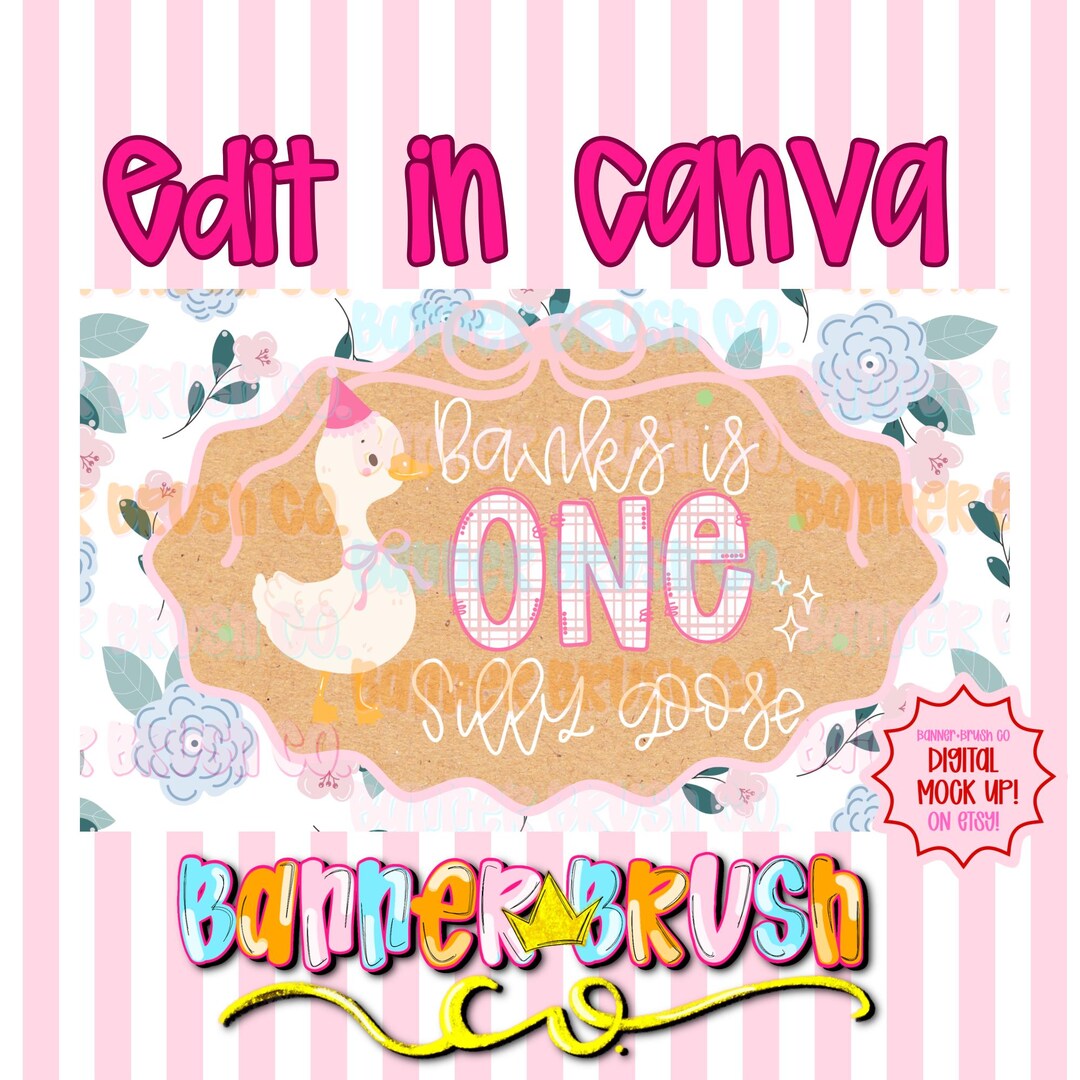 One Silly Goose Birthday Party Floral Coquette Banner Template ...