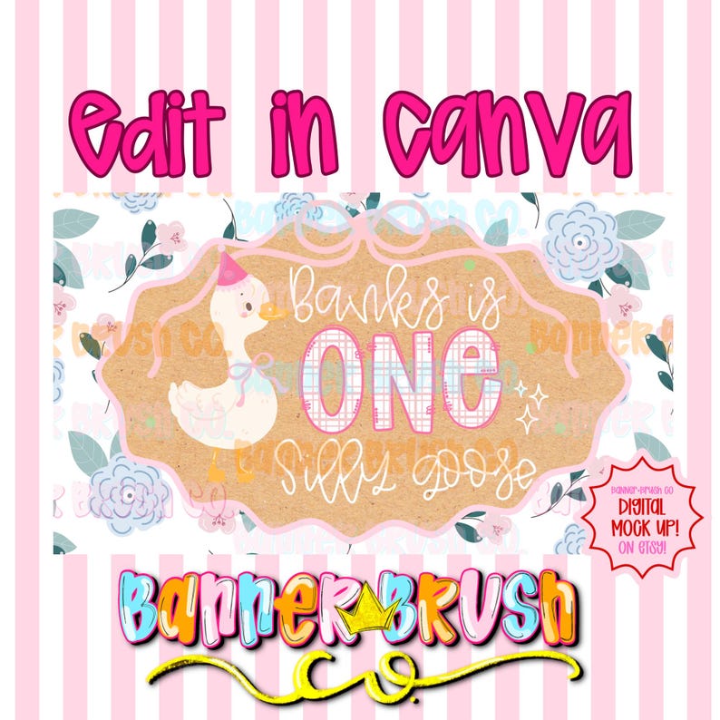 One Silly Goose Birthday Party Floral Coquette Banner Template ...