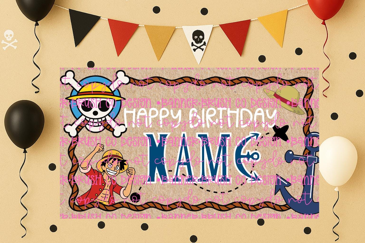 One Piece Birthday Banner Template | Editable Canva Banner | 35x60 DIY ...