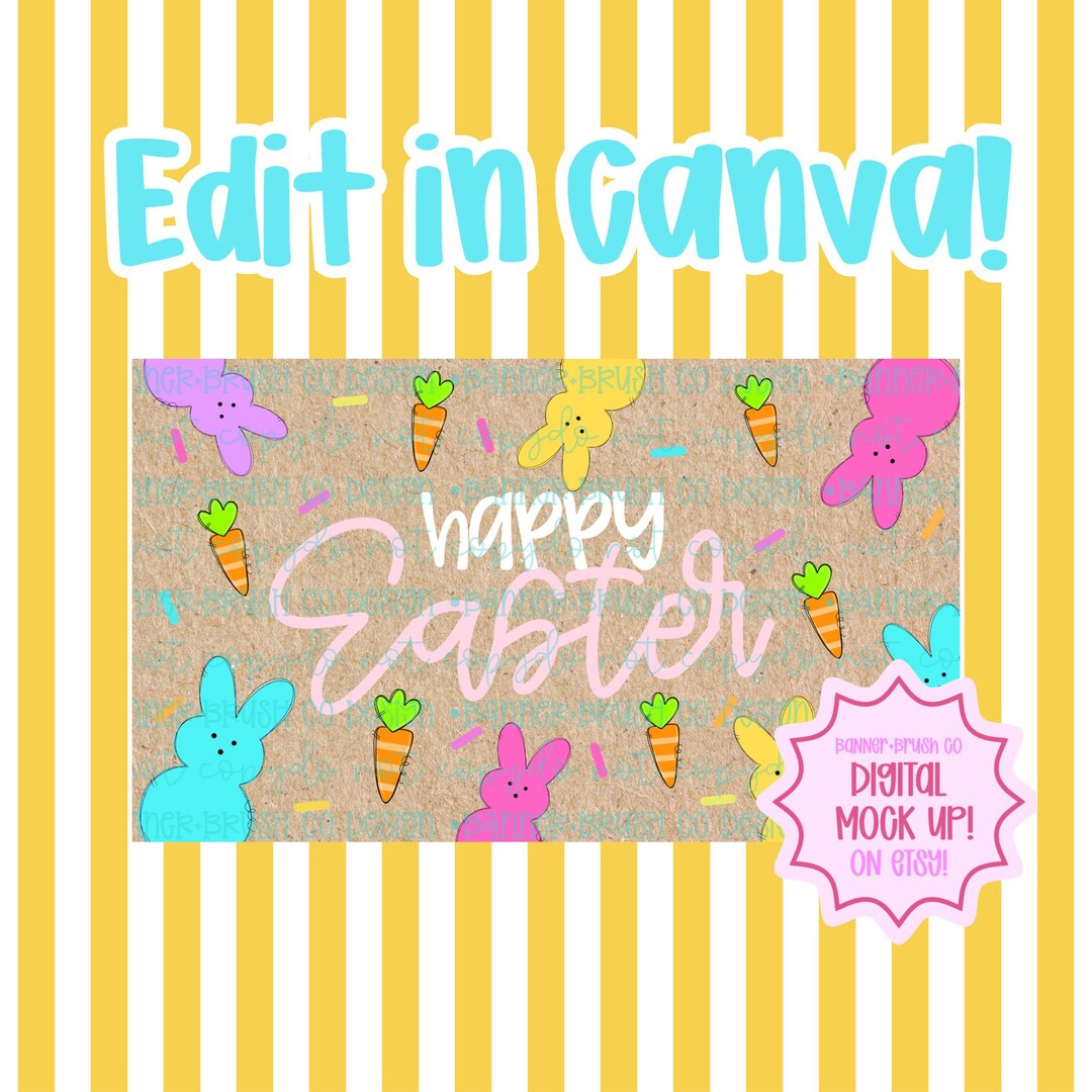 Happy Easter Pastel Peeps Banner Template | Editable Canva Banner ...
