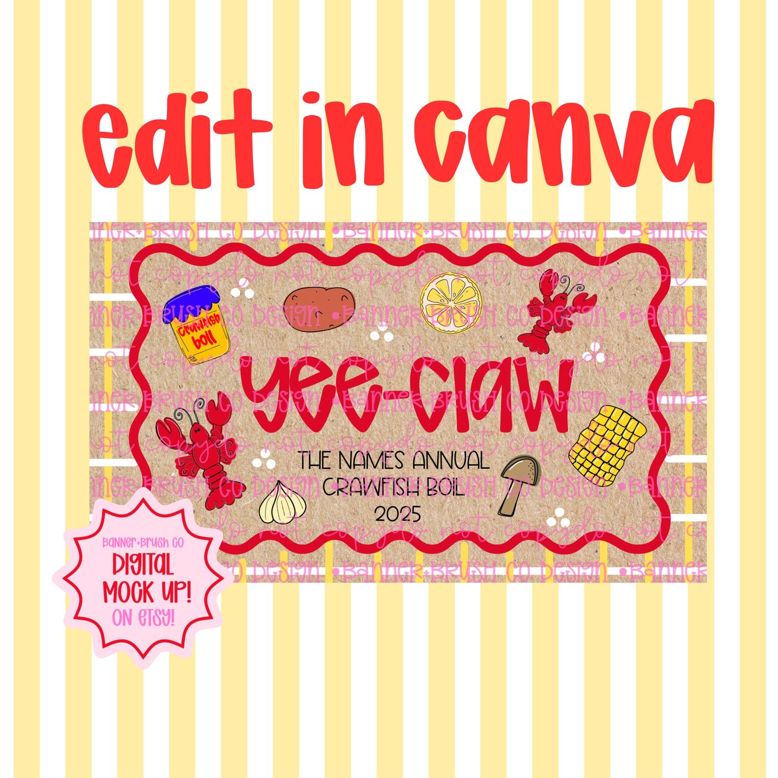 Yeeclaw Crawfish Boil Banner | Editable Canva Banner | 35x60 DIY ...