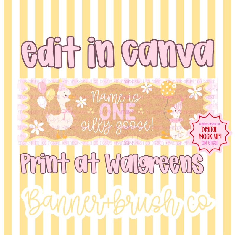 One Silly Goose Birthday Banner Template | Editable Canva | 2x6 ...