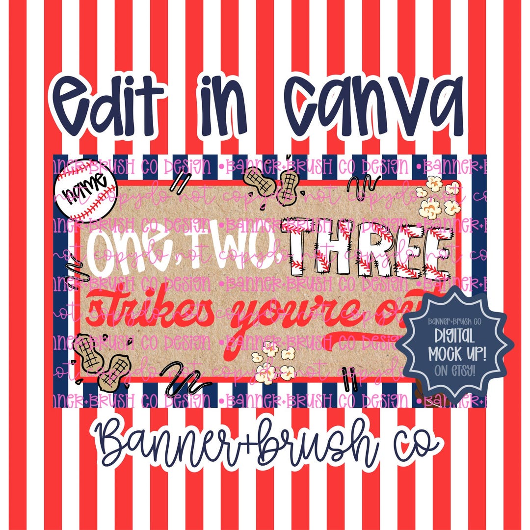 Three Strikes Your Out Birthday Party Banner Template | Editable Canva ...