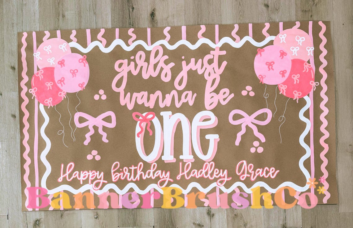Girls Just Wanna Be One Birthday Banner Template | Editable Canva ...