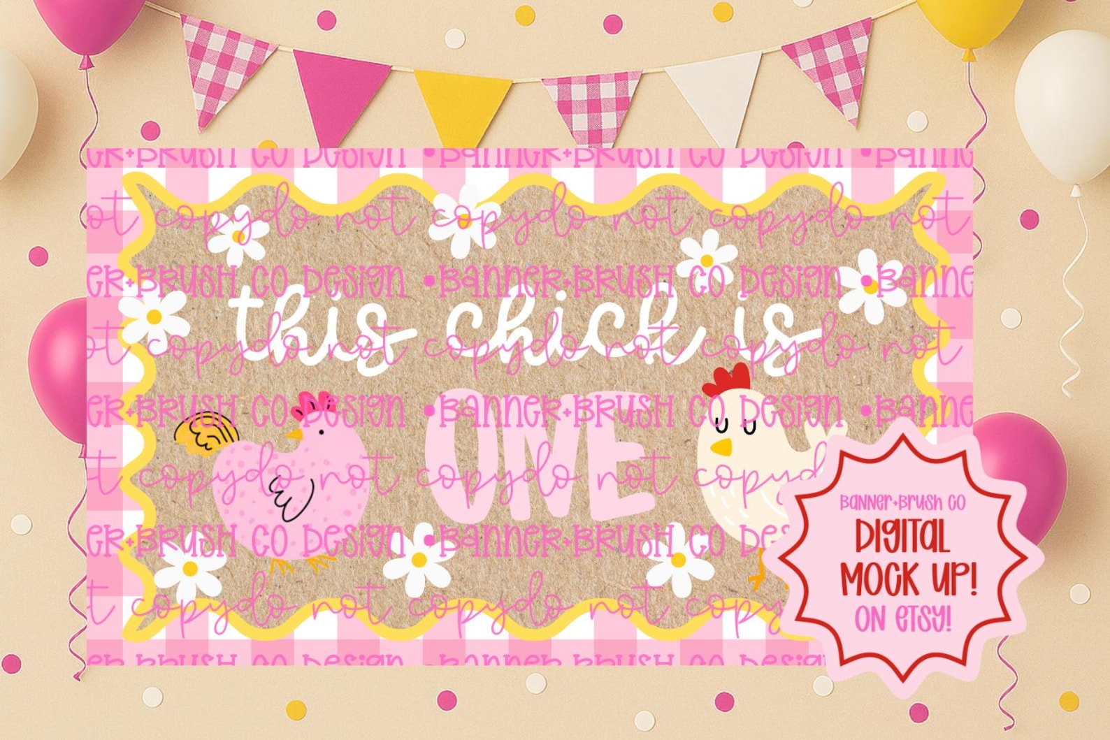 This Chick is ONE Birthday Banner Template | Editable Canva Banner ...