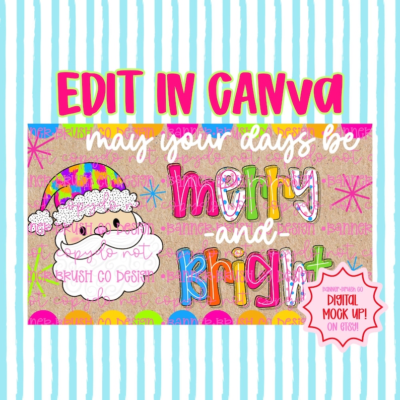 Merry & Bright Preppy Banner Template Bundle | Editable Canva Banner ...