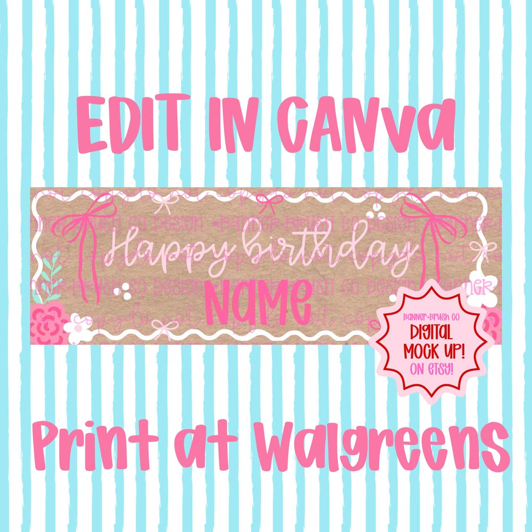Girly Coquette Birthday Banner Template | Editable Canva | 2x6 ...