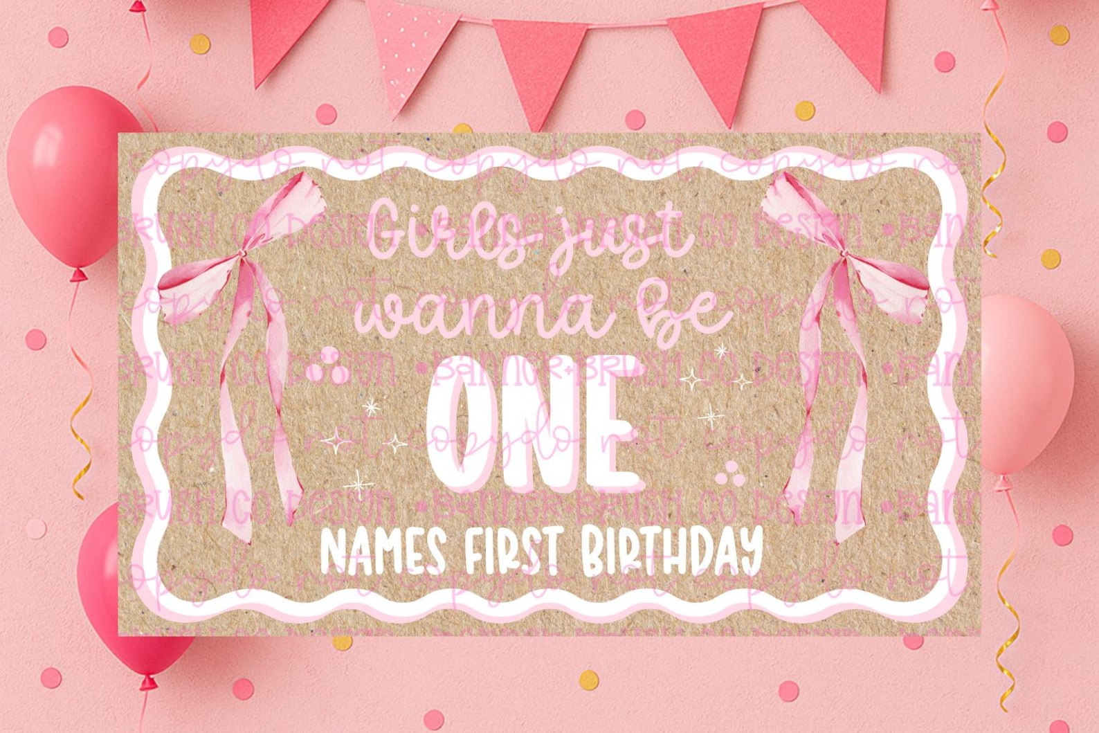 Girls Just Wanna Be One Birthday Banner Template | Editable Canva ...