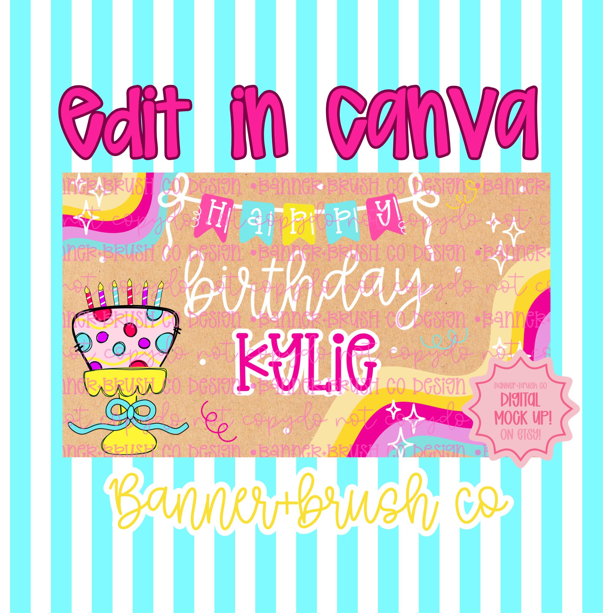 Rainbow Colorful Birthday Party Banner Template | Editable Canva Banner ...