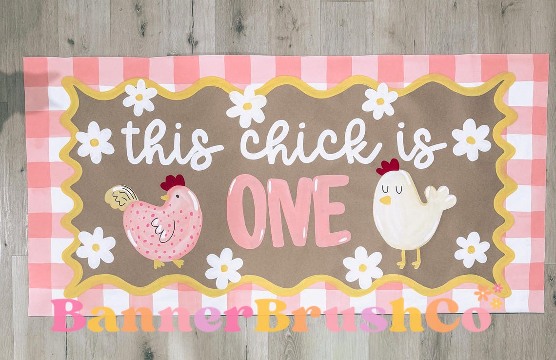 This Chick is ONE Birthday Banner Template | Editable Canva Banner ...