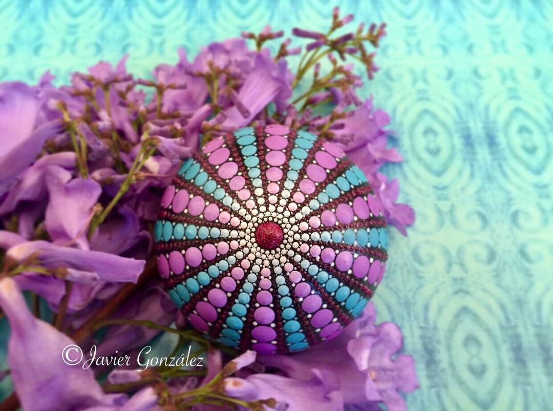 Mandala Wood Pebble" Pearly Purple Sea Urchin" - Etsy