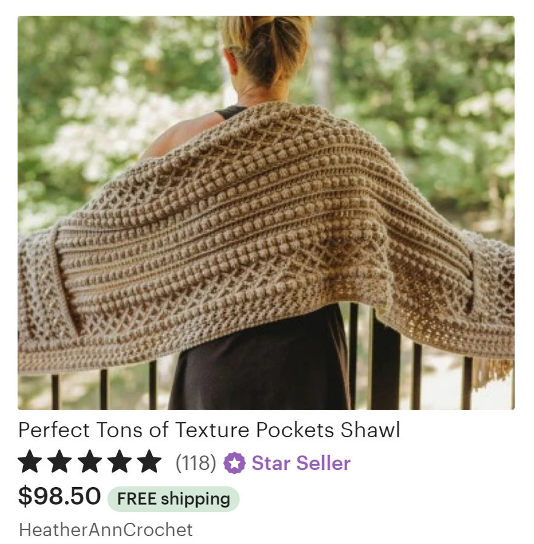 Crochet Pockets Shawl: Textured Boho Wrap - Etsy