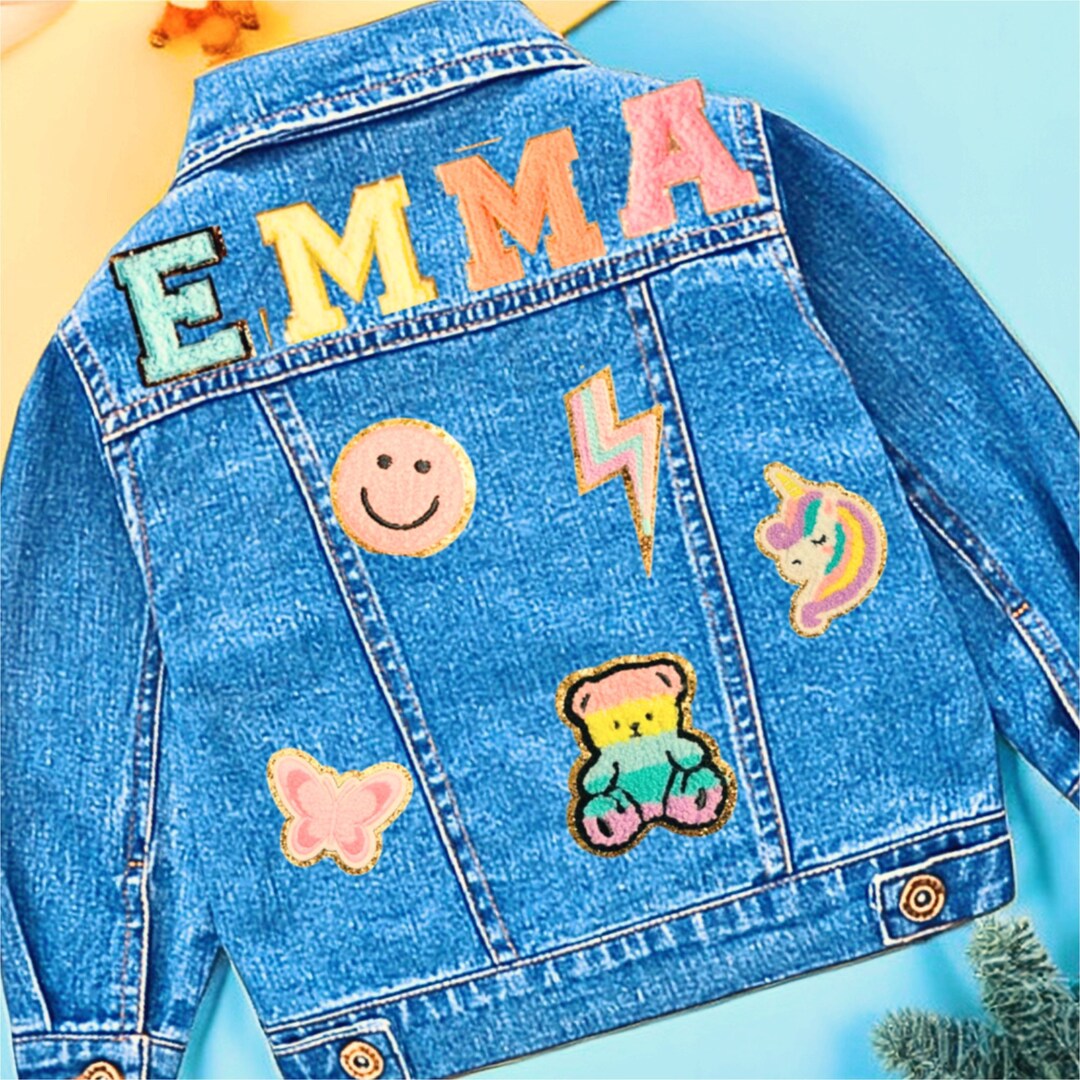 Custom Chenille Denim Jacket for Girls: Personalized Name Patch Jacket ...