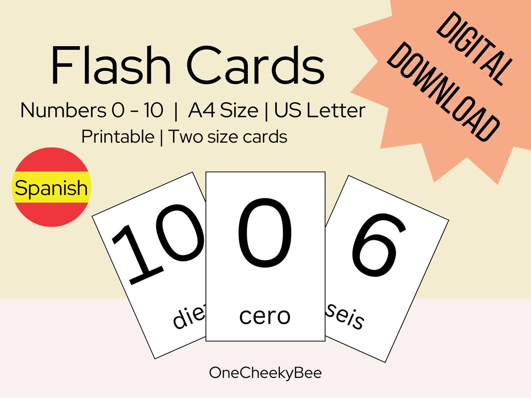 Spanish, Number Flash Cards, Preschool Counting, A4 & US Letter, 0-10 ...
