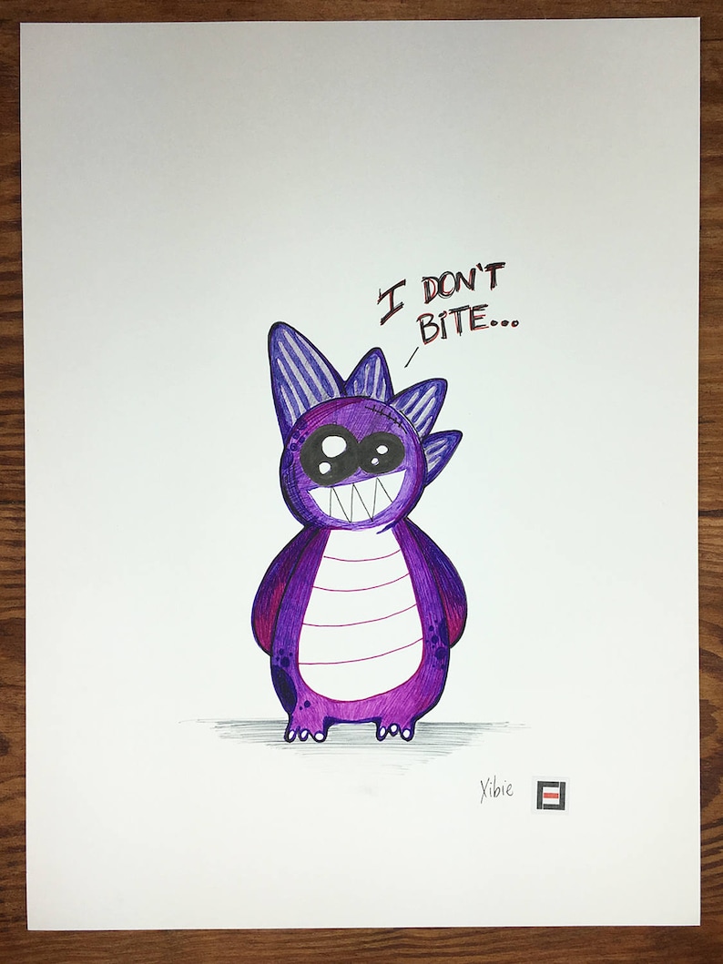 Cute Little Monster Bites Drawing - Etsy