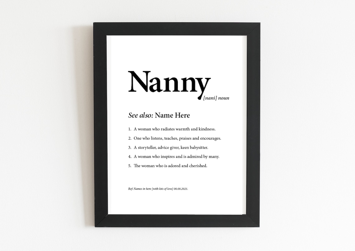 Nanny Dictionary Definition Personalised Fun Digital Print - Etsy