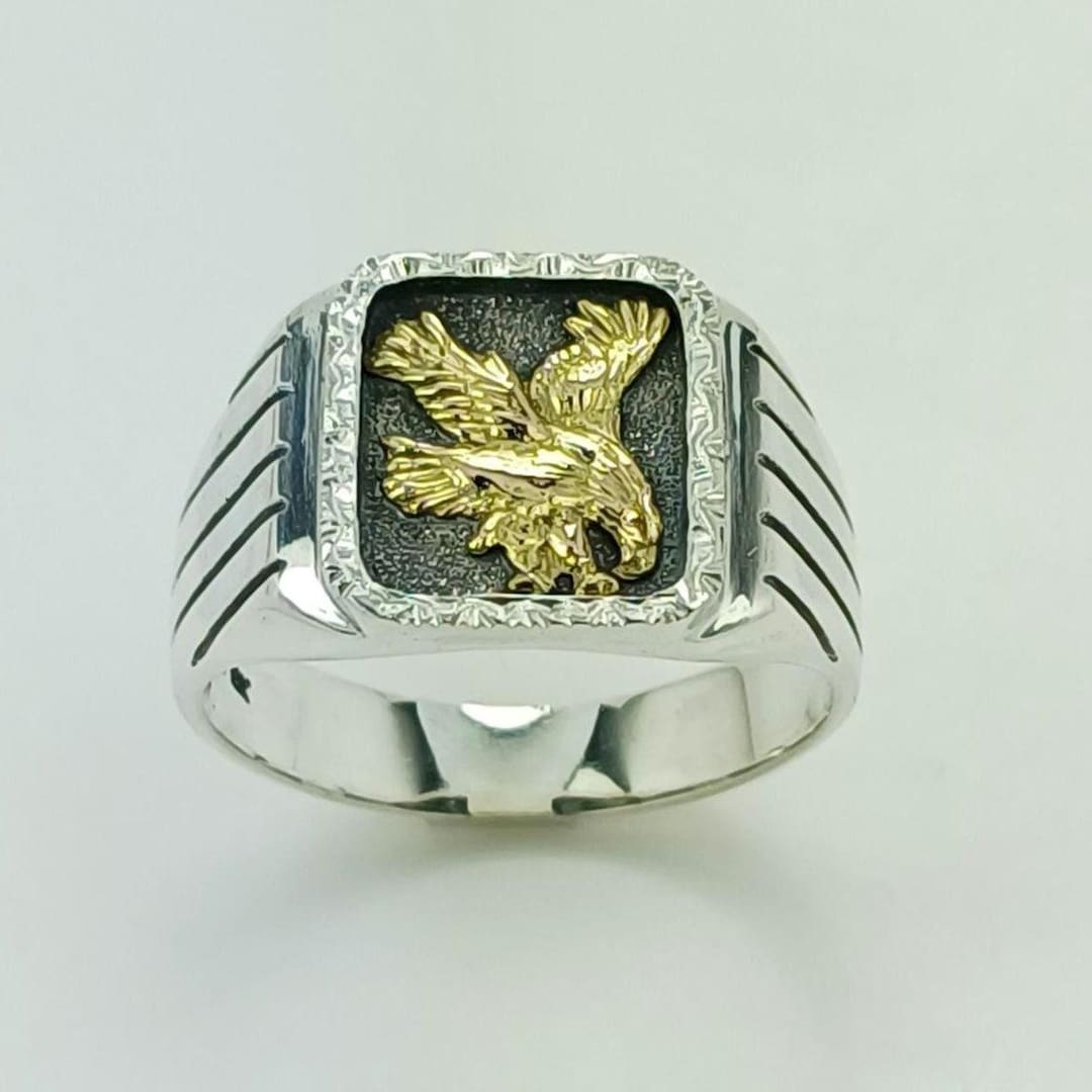 925 Silver Eagle Ring, Landing Eagle Ring, Gold Eagle Ring, Eagle Ring ...