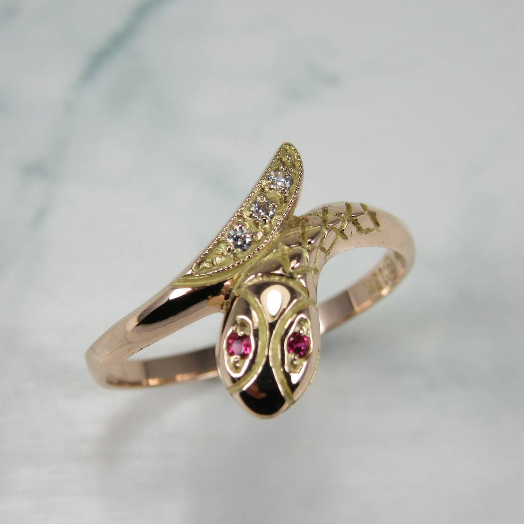 Snake Ring. Gold Snake With Diamonds Ring, Gold Snake, Ruby Eyes Snake ...