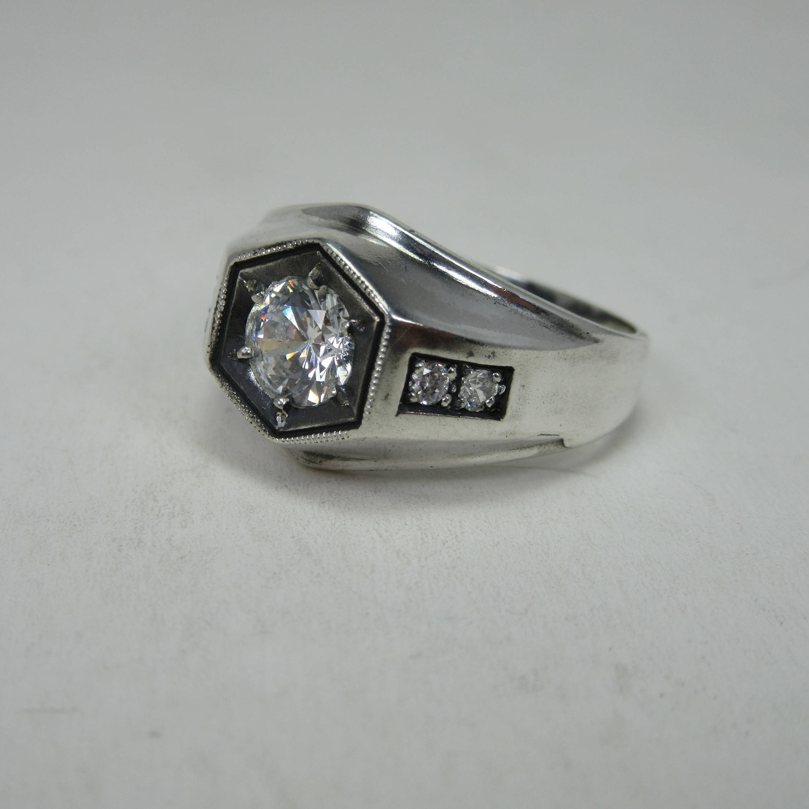 Ruby Silver Ring for Men Hexagon Ring for Men Silver Ring - Etsy