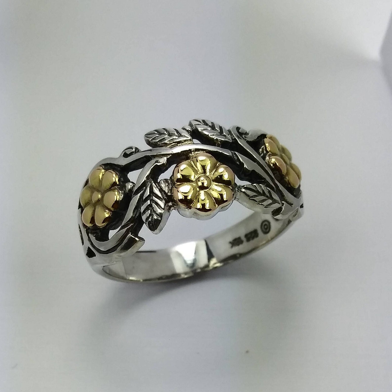 Silver Ring With Flowers, Sterling Silver Floral Ring. Nature Ring ...