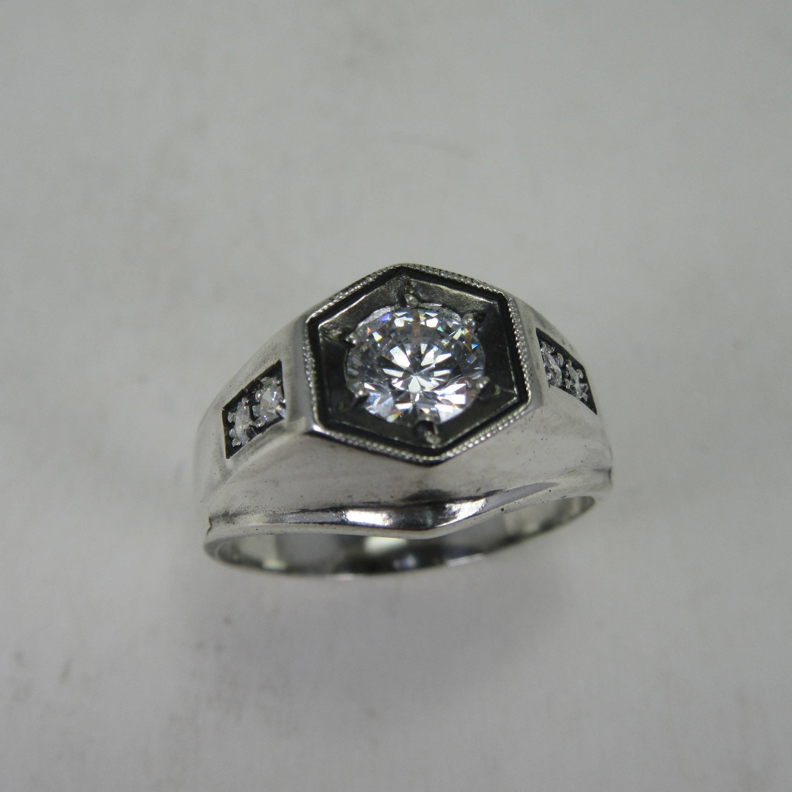 Ruby Silver Ring for Men Hexagon Ring for Men Silver Ring - Etsy