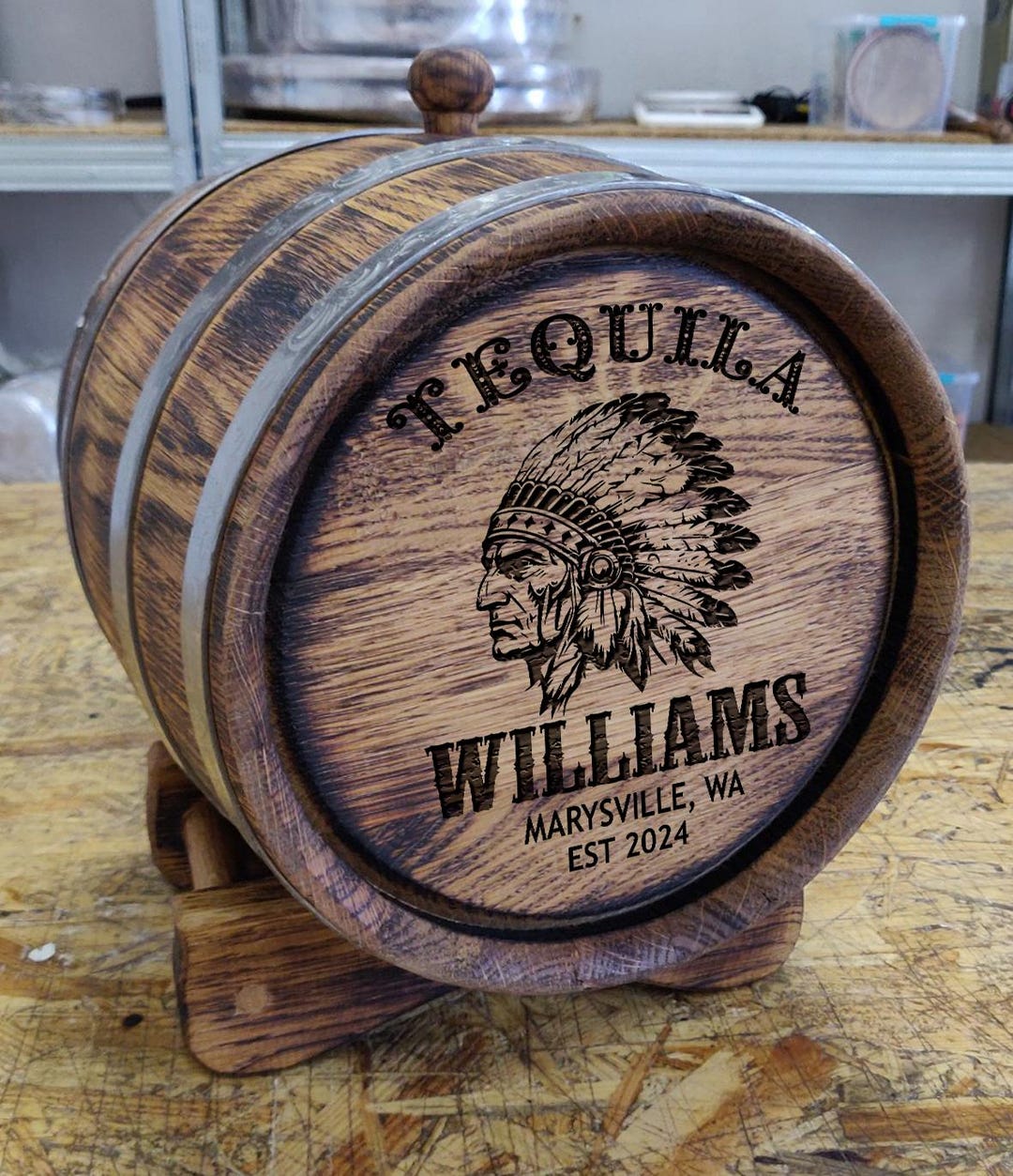 Oak Barrel Indian. Tequila Premium Rum Barrel. Personalized Engraved ...