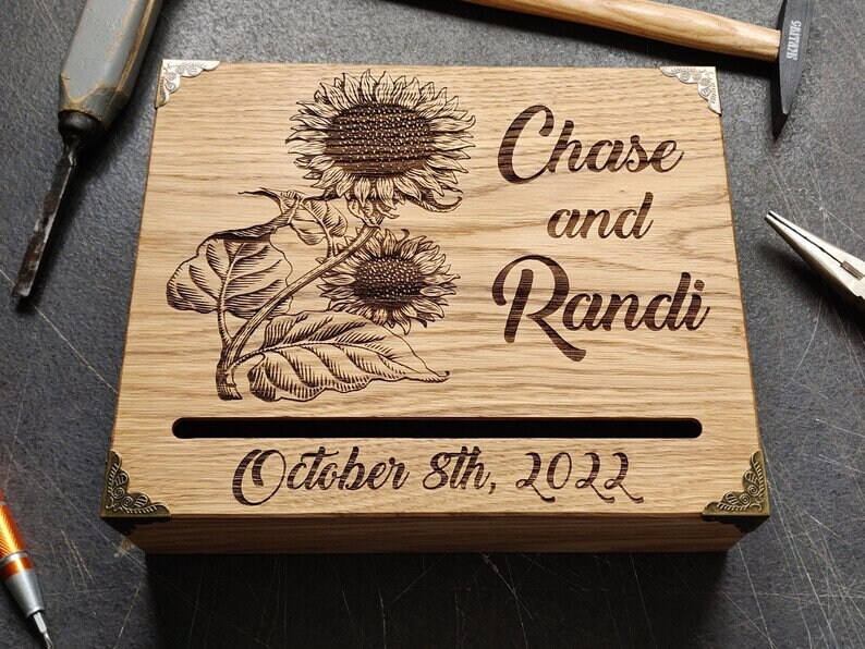 Sunflower Card Box Wedding Rustic Wood Card Box Large Card - Etsy