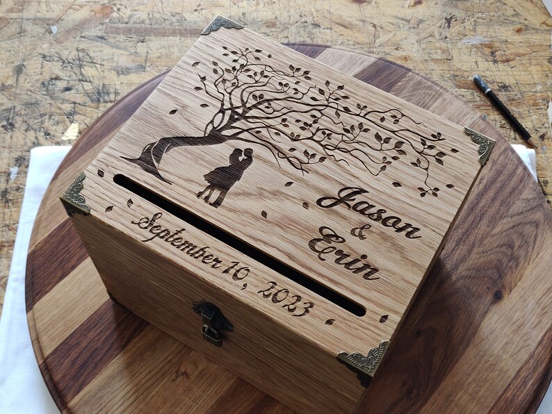 Personalized Card Box Family Tree, Engraved Card Box, Rustic Wedding ...