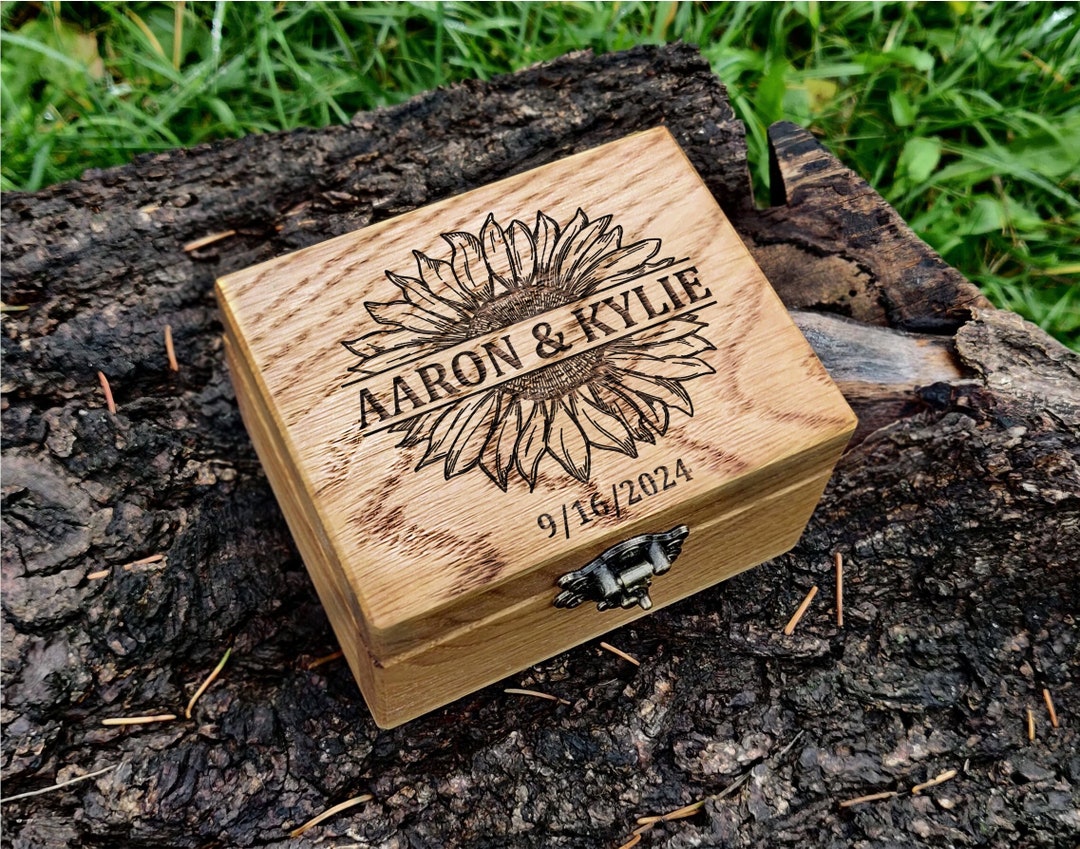 Sunflower Wedding Ring Box for Two Rings, Personalized Wedding Ring Box ...