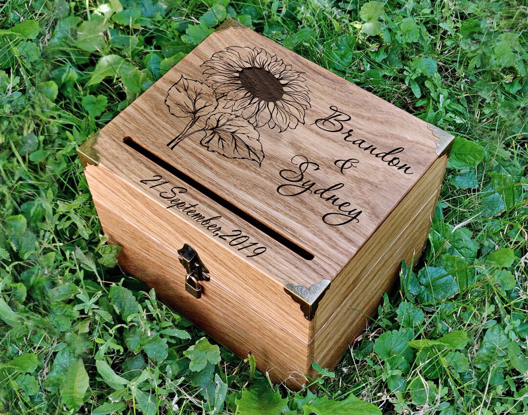 Sunflower Card Box Wedding , Rustic Wood Card Box, Large Card Box ...
