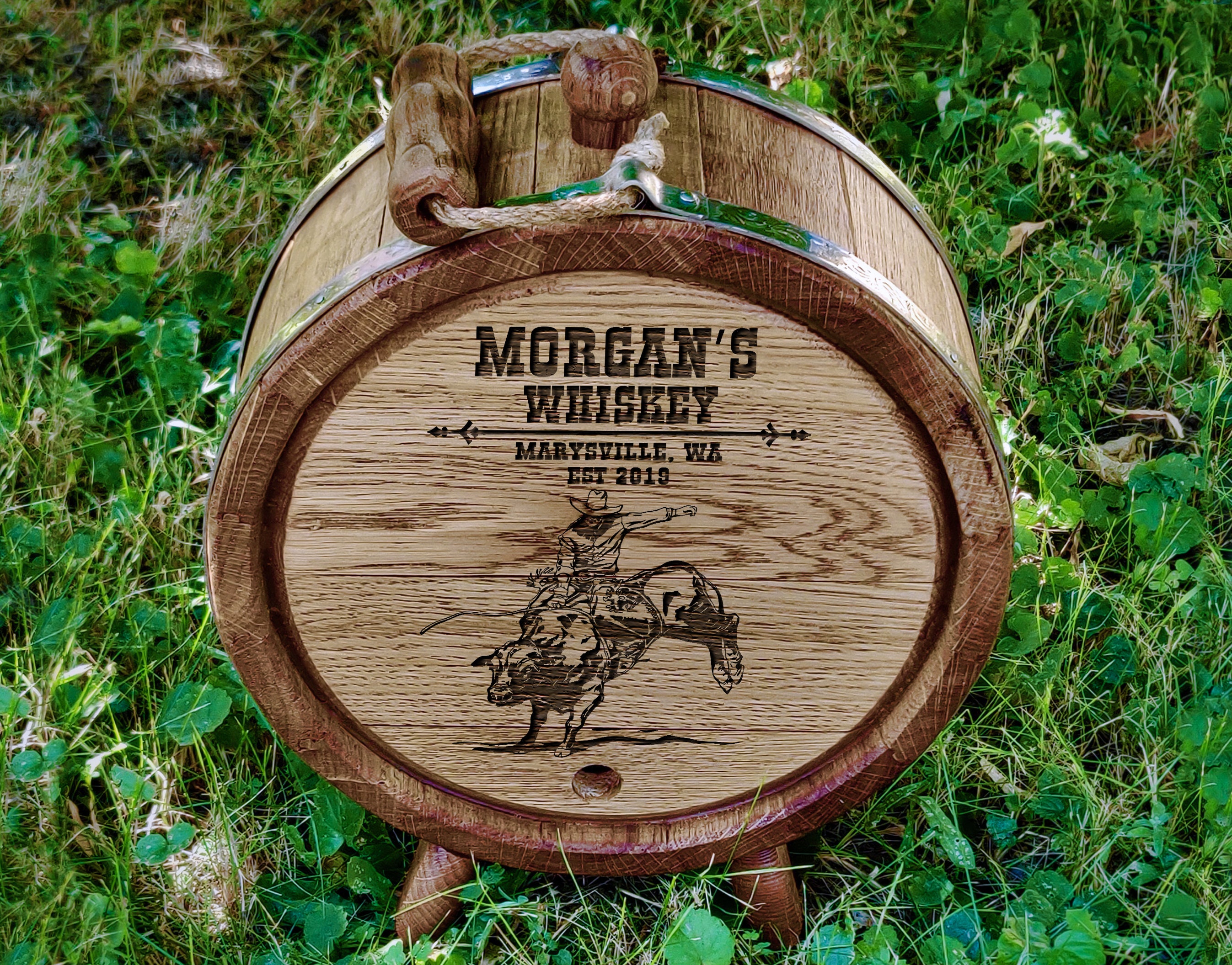 Personalized Whiskey Barrel Сowboy on Bull Personalized - Etsy