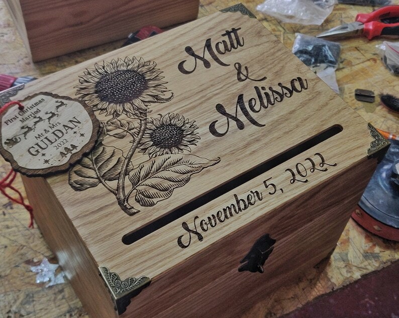 Sunflower Card Box Wedding Rustic Wood Card Box Large Card - Etsy