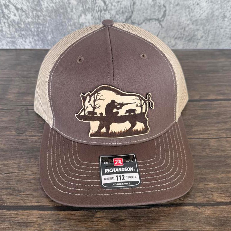 Hog Hunting Hat – Richardson 112 Trucker Cap – Leather Patch Wild Boar ...