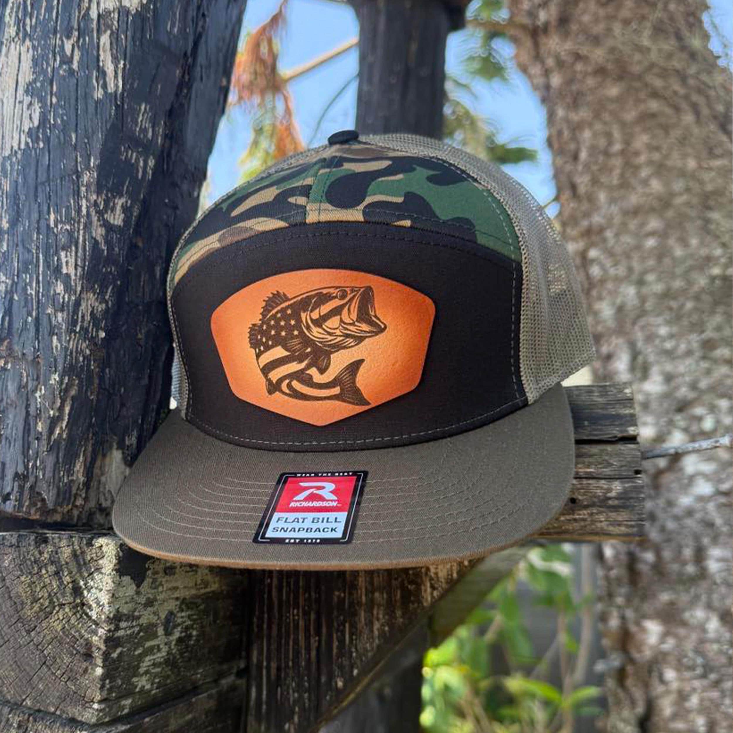 USA Bass Flag Leather Patch Hat – Richardson 168 Flat Bill Snapback ...