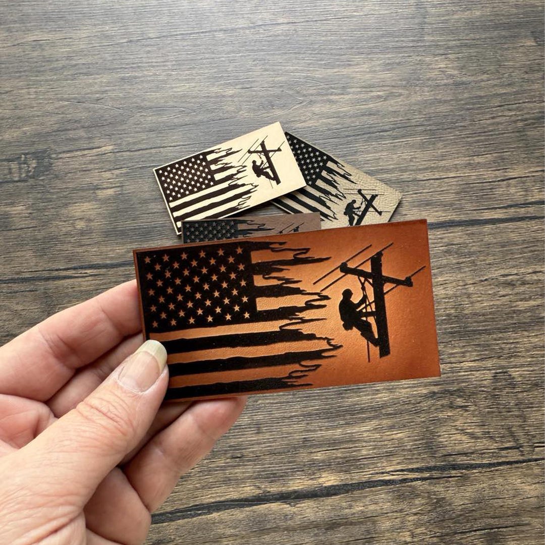 Lineman Flag Patch, Leather Patch for Utility Workers, American Flag ...
