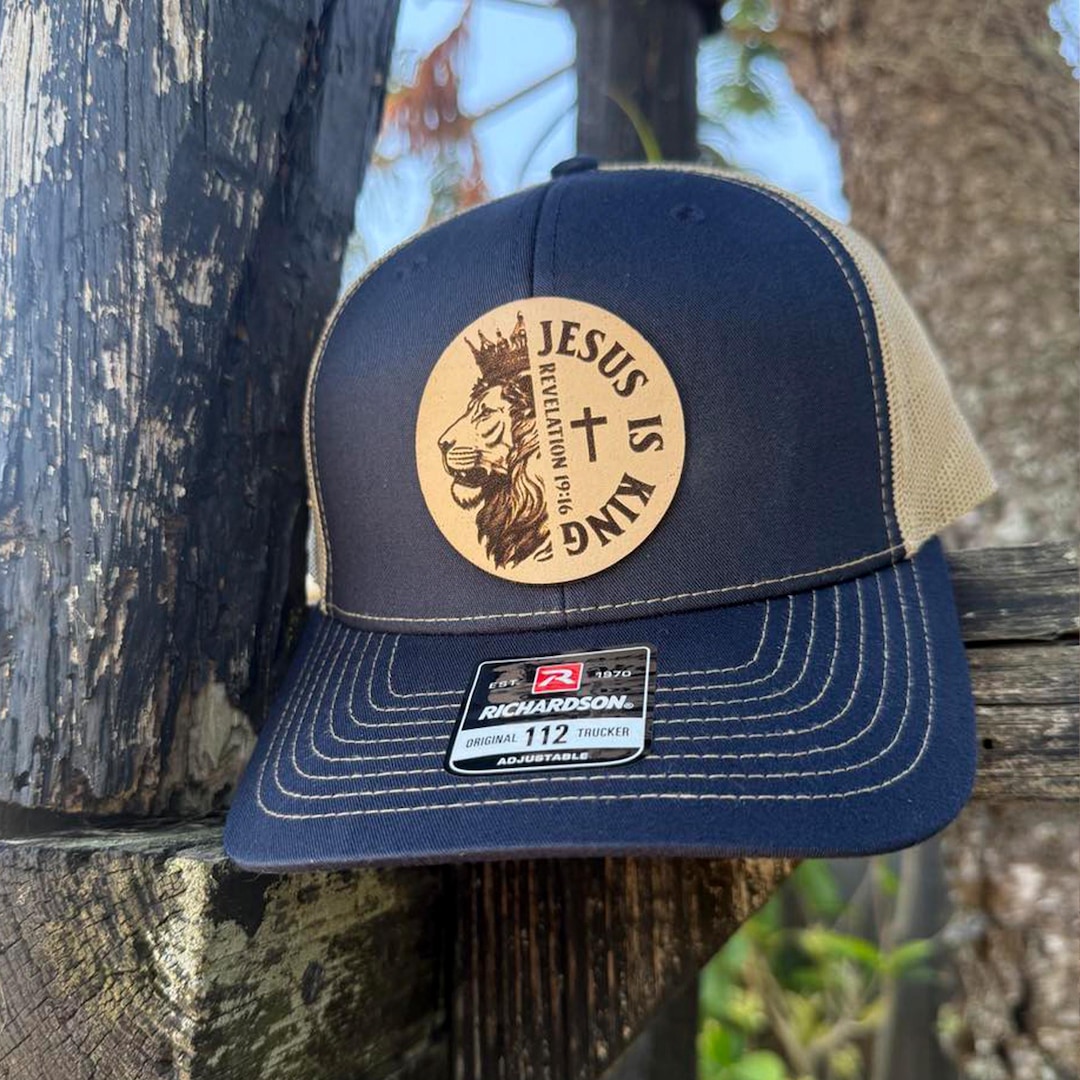 Jesus is King Hat – Richardson 112 Trucker Cap – Leather Patch Lion ...