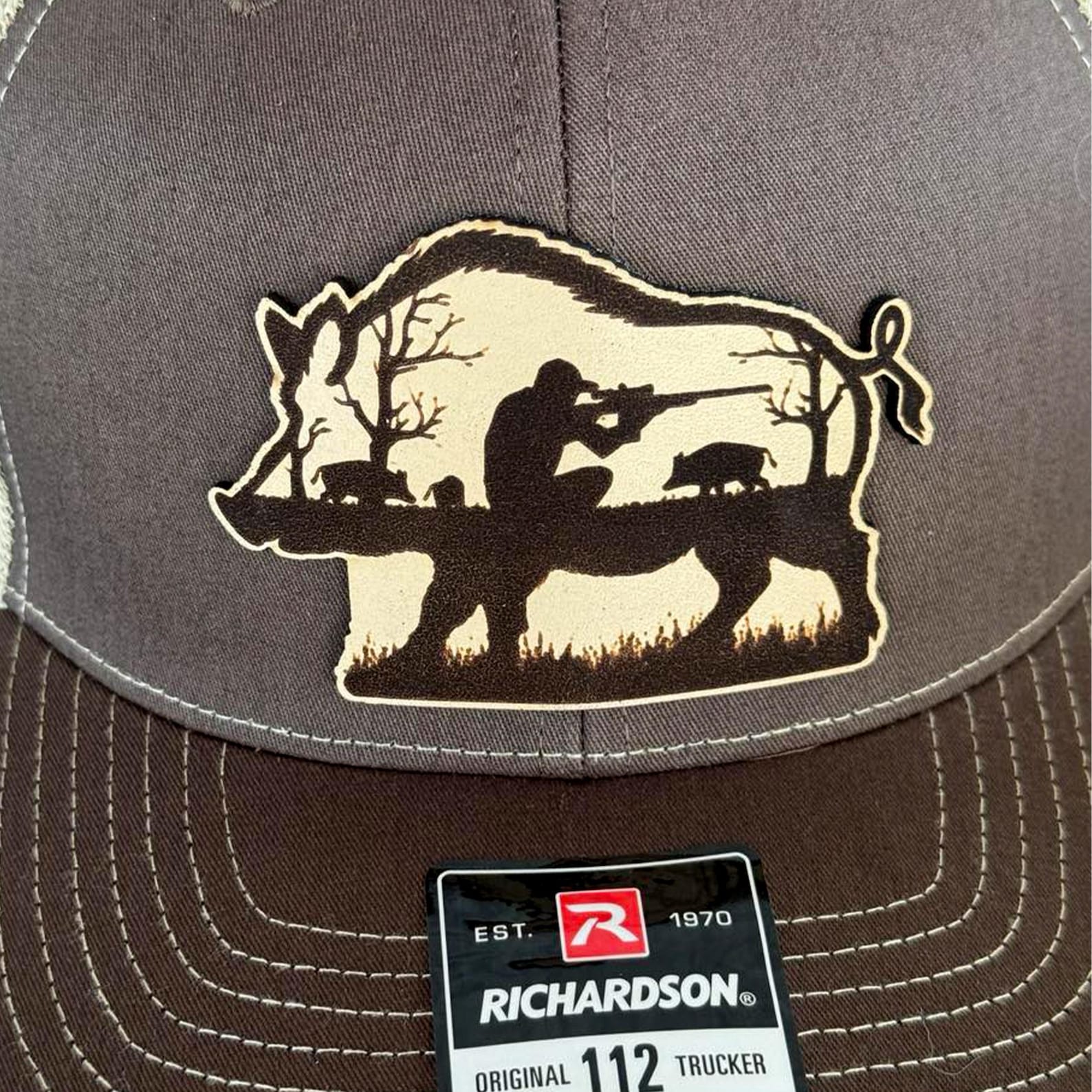 Hog Hunting Hat – Richardson 112 Trucker Cap – Leather Patch Wild Boar ...