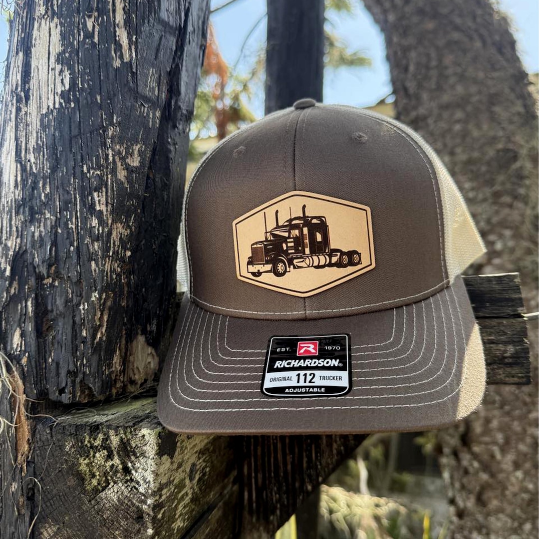 Semi Truck Hat, Leather Patch Trucker Hat, Richardson 112 Cap for ...