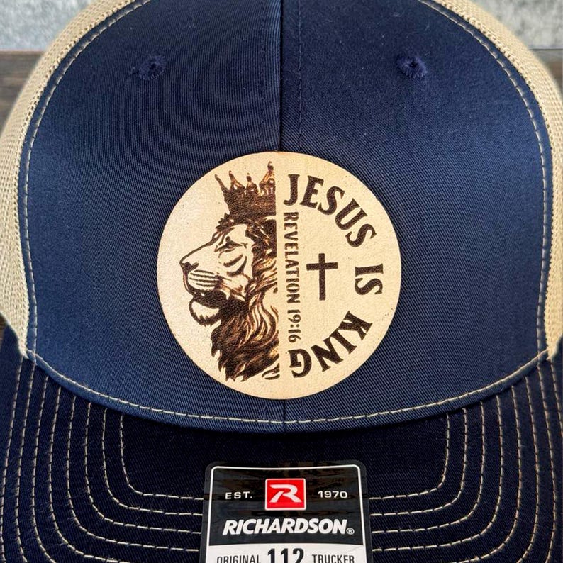 Jesus is King Hat – Richardson 112 Trucker Cap – Leather Patch Lion ...