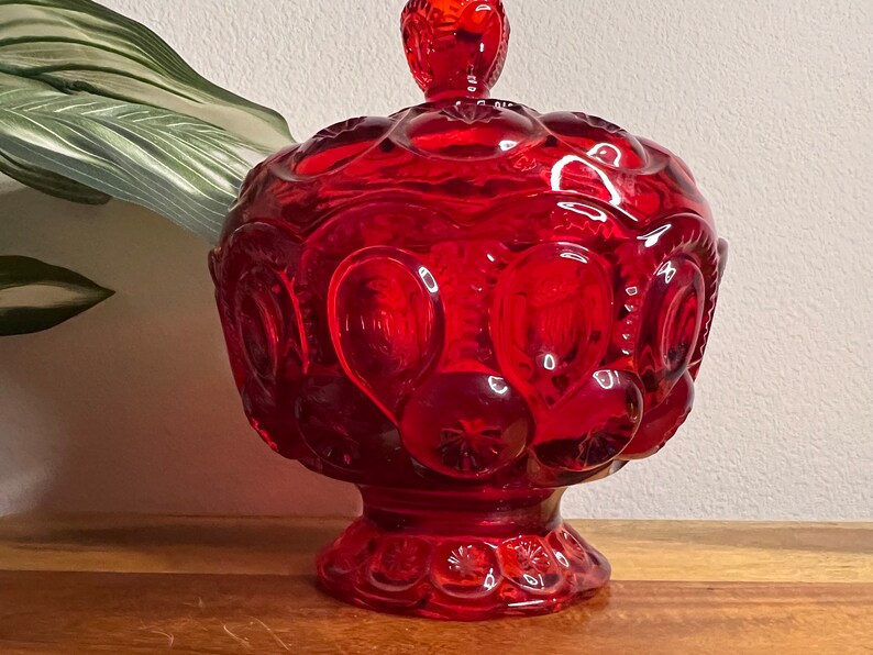 Amberina Red Moon and Star Glass Weishar Compote Coveredcandy GLOWS - Etsy