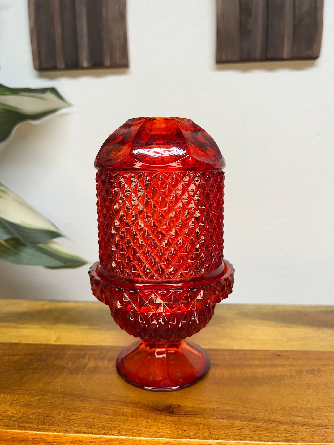 Viking Glass Red Diamond Point 2 Pc Fairy Lamp Candle Light - Etsy