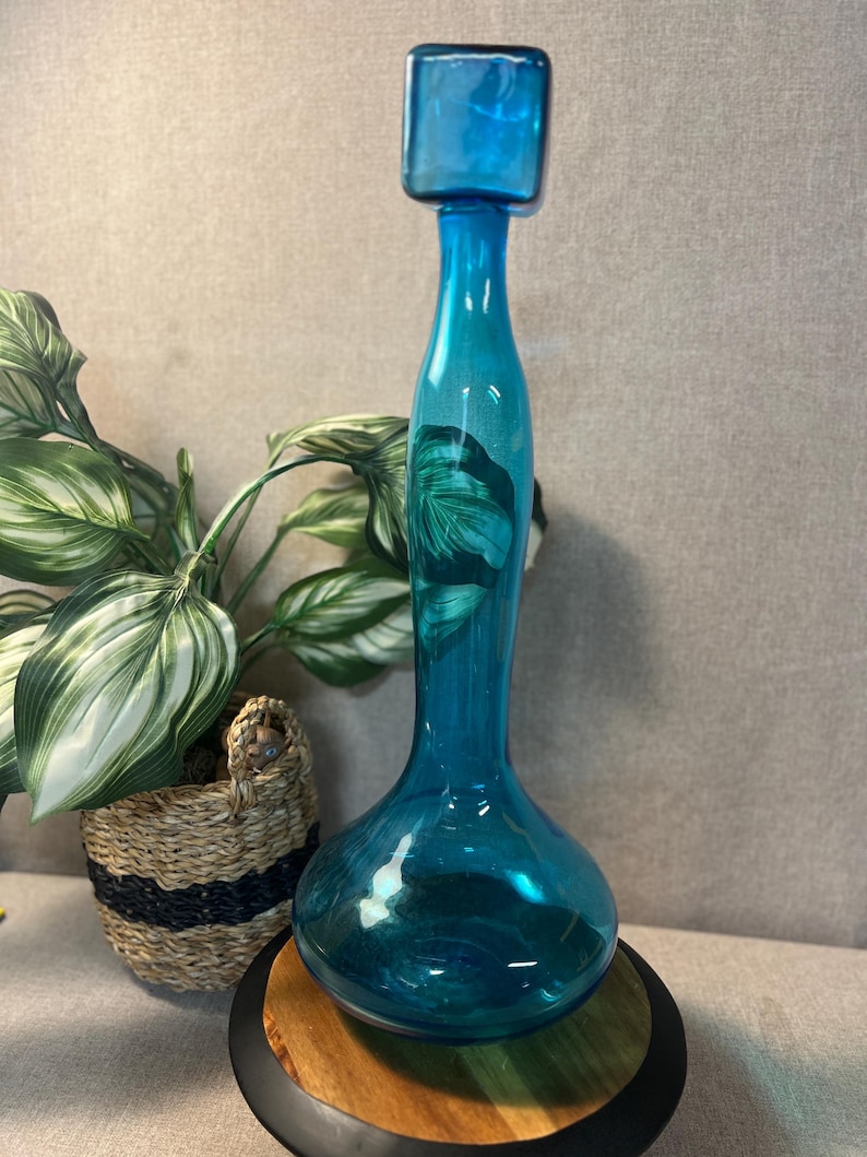 Vintage Blenko Wayne Husted Blue Decanter Genie Bottle " 5815 No ...